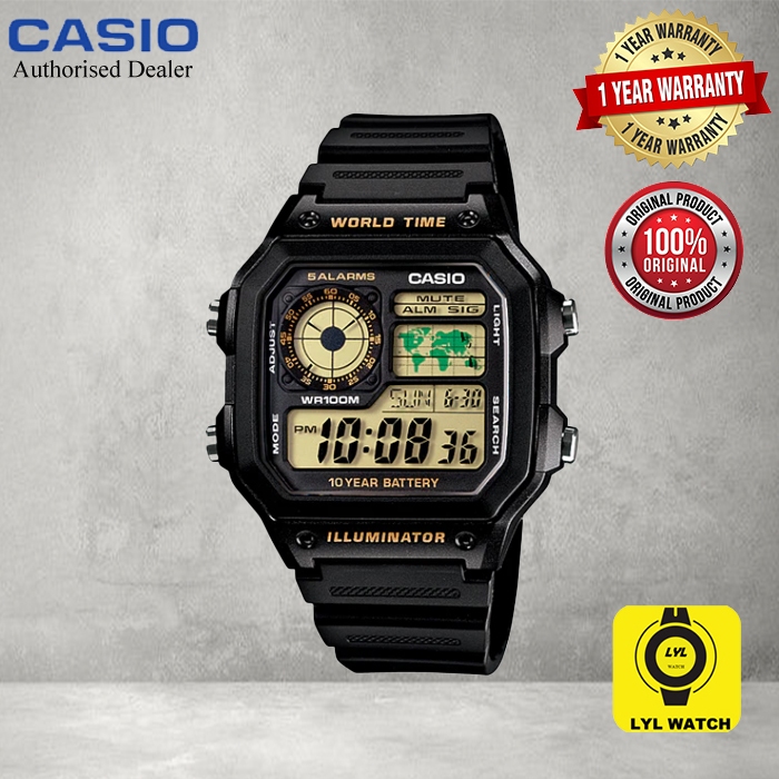 Casio AE-1200WH-1BVDF World Time Digital Watch – "Casio Royale" for Men ...