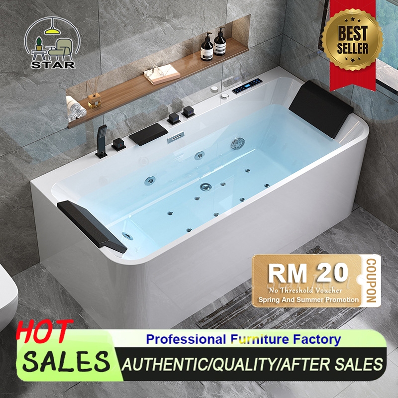 Acrylic Intelligent Bathtub with Armrest Headrest Jacuzzi Function Bathtub Adult Constant ...