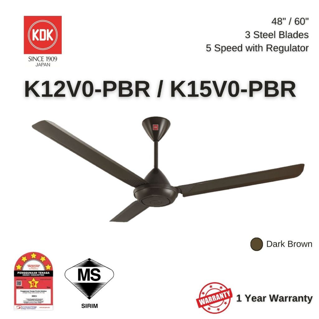 KDK K15V0-PBR/K12V0-PBR Regulator Ceiling Fan 60"/48" (Dark Brown ...