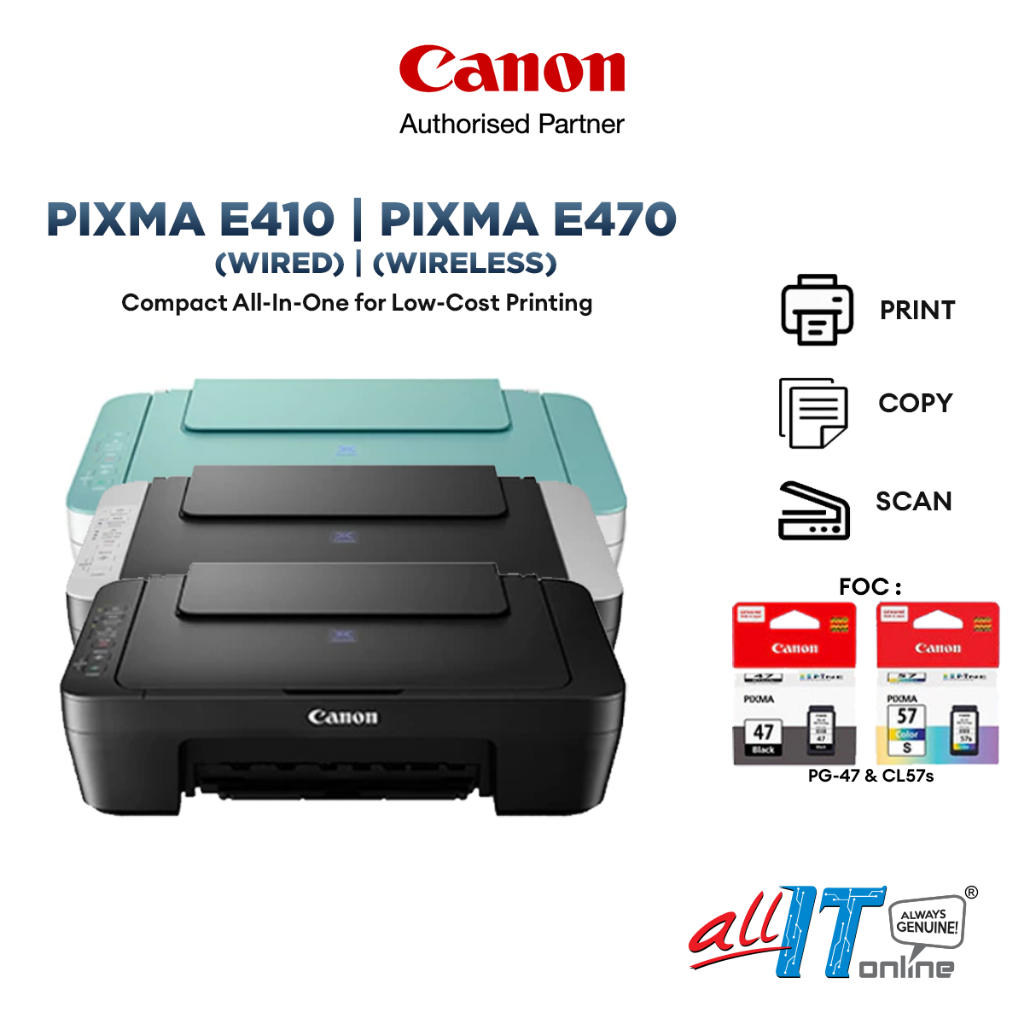 Canon Pixma E410 | Pixma E470 Compact All-In-One Printer (Wired ...