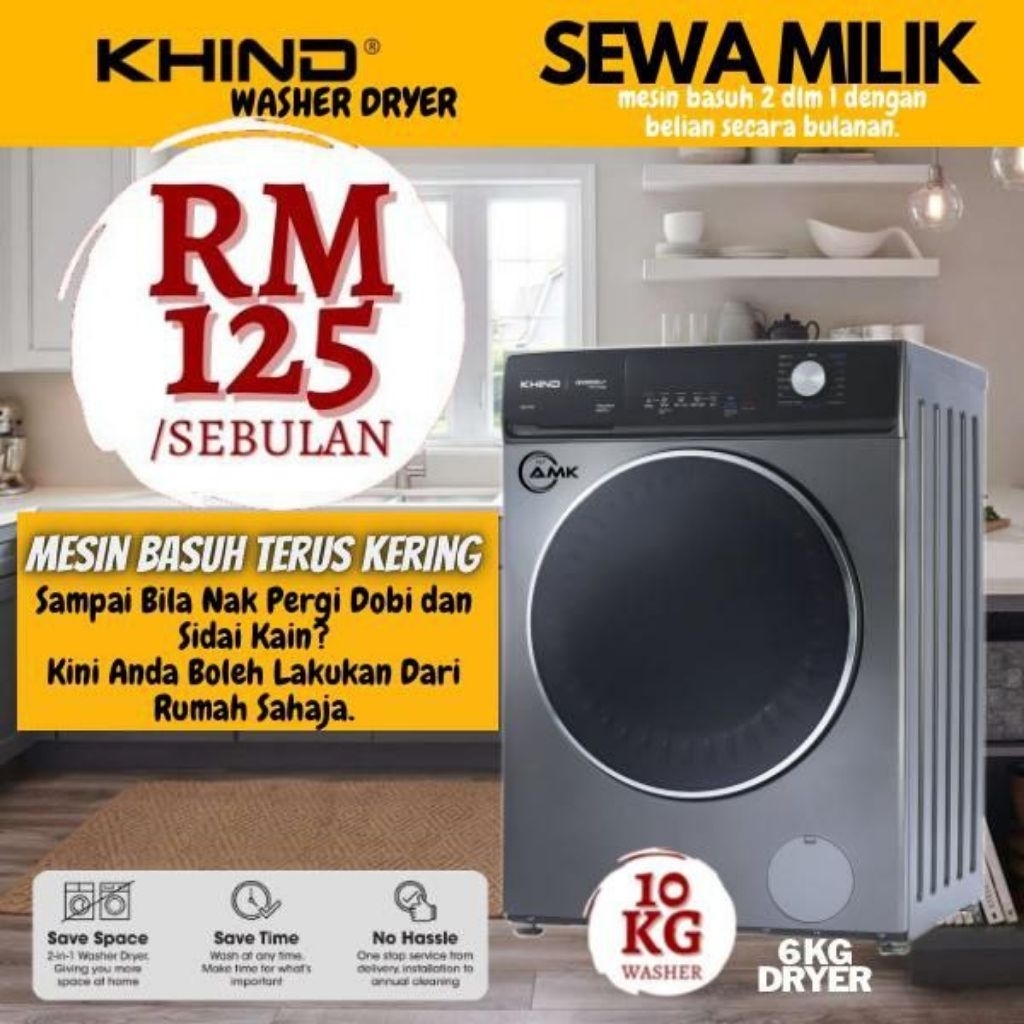 KHIND WASHER DRYER 2 IN 1 / 10KG WASHING MACHINE / 6KG DRYER | Shopee ...