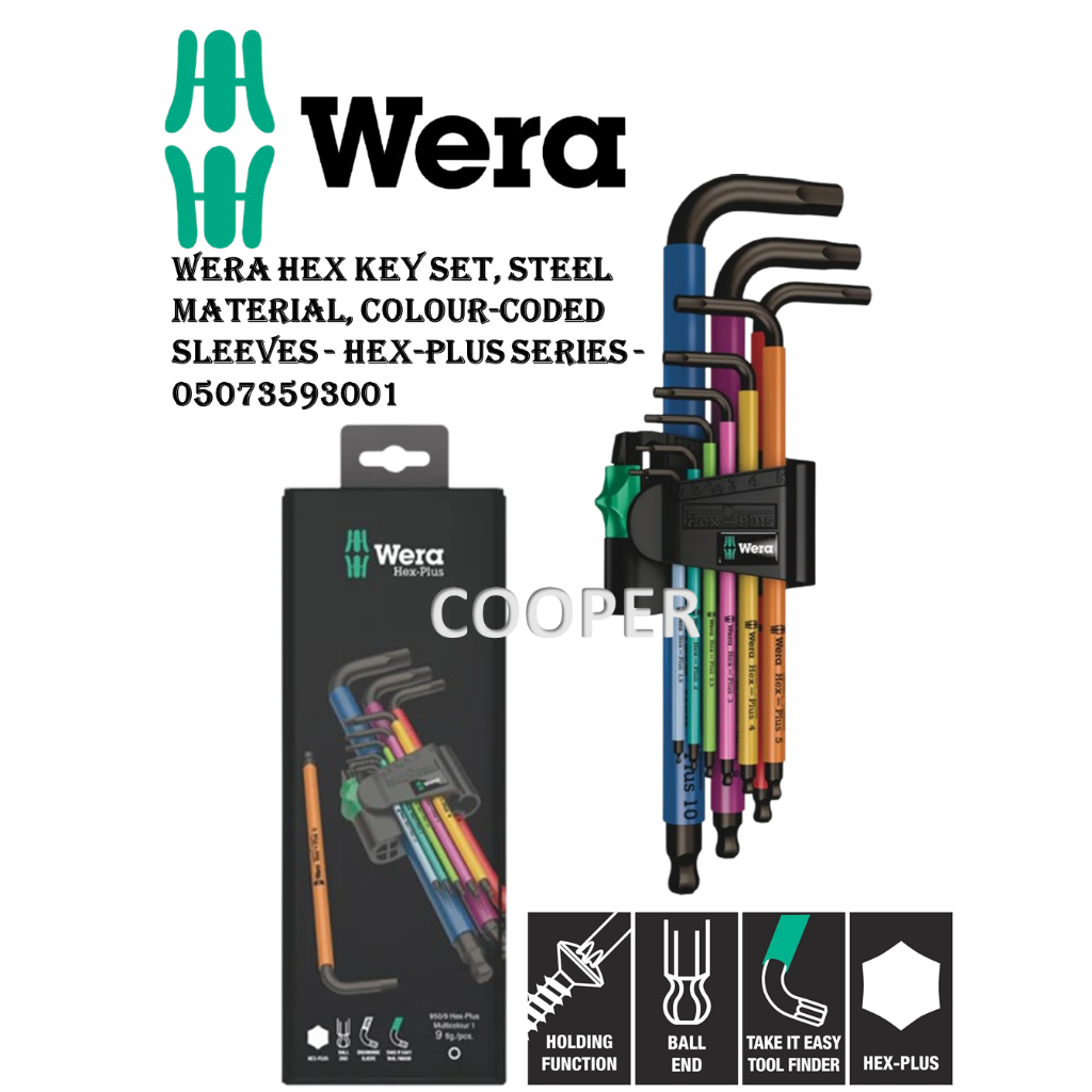 Wera Hex Key Set, Steel Material, Colour-Coded Sleeves - Hex-Plus ...