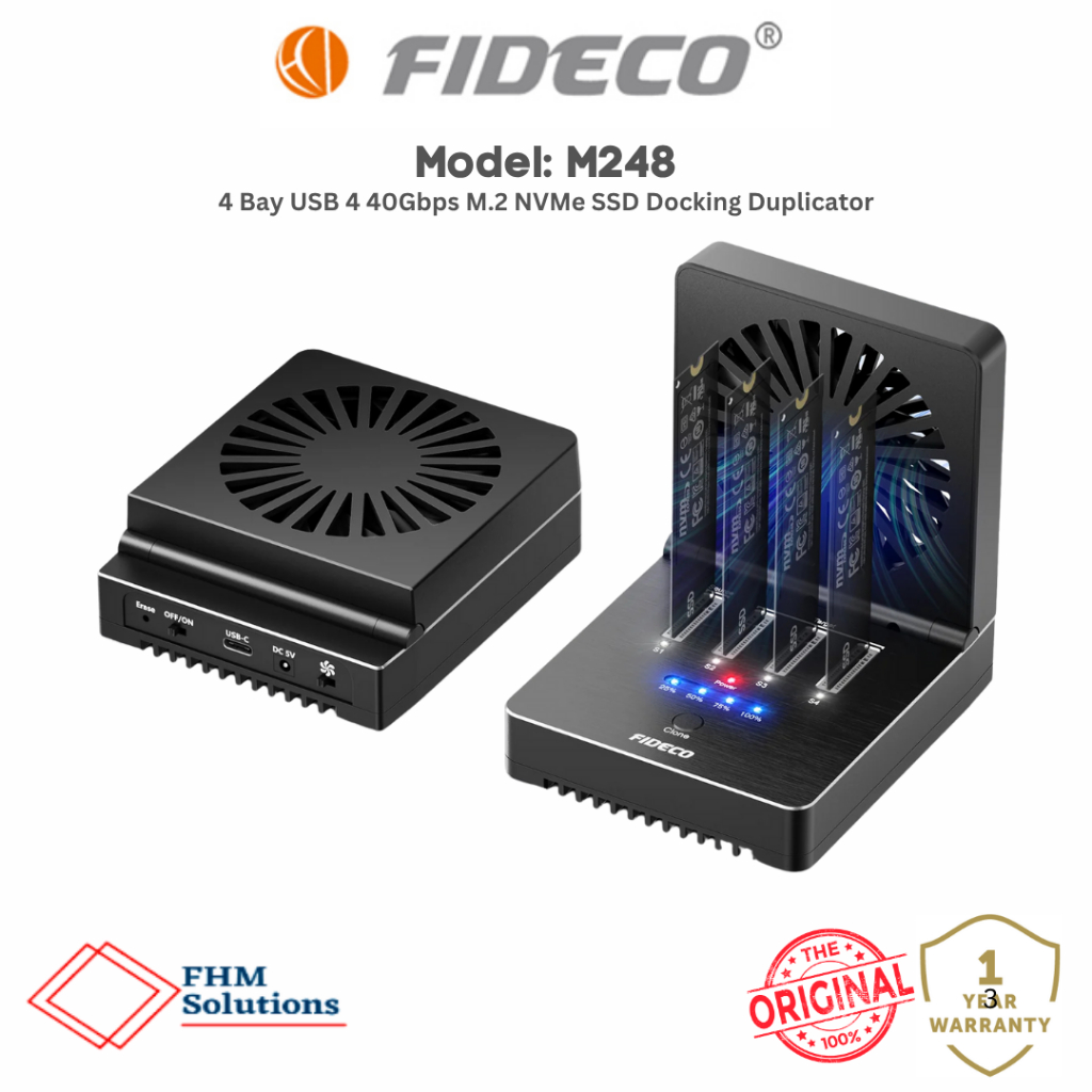 Fideco M248 FIDECO 4 Bay USB 4 40Gbps M.2 NVMe SSD Docking Duplicator ...