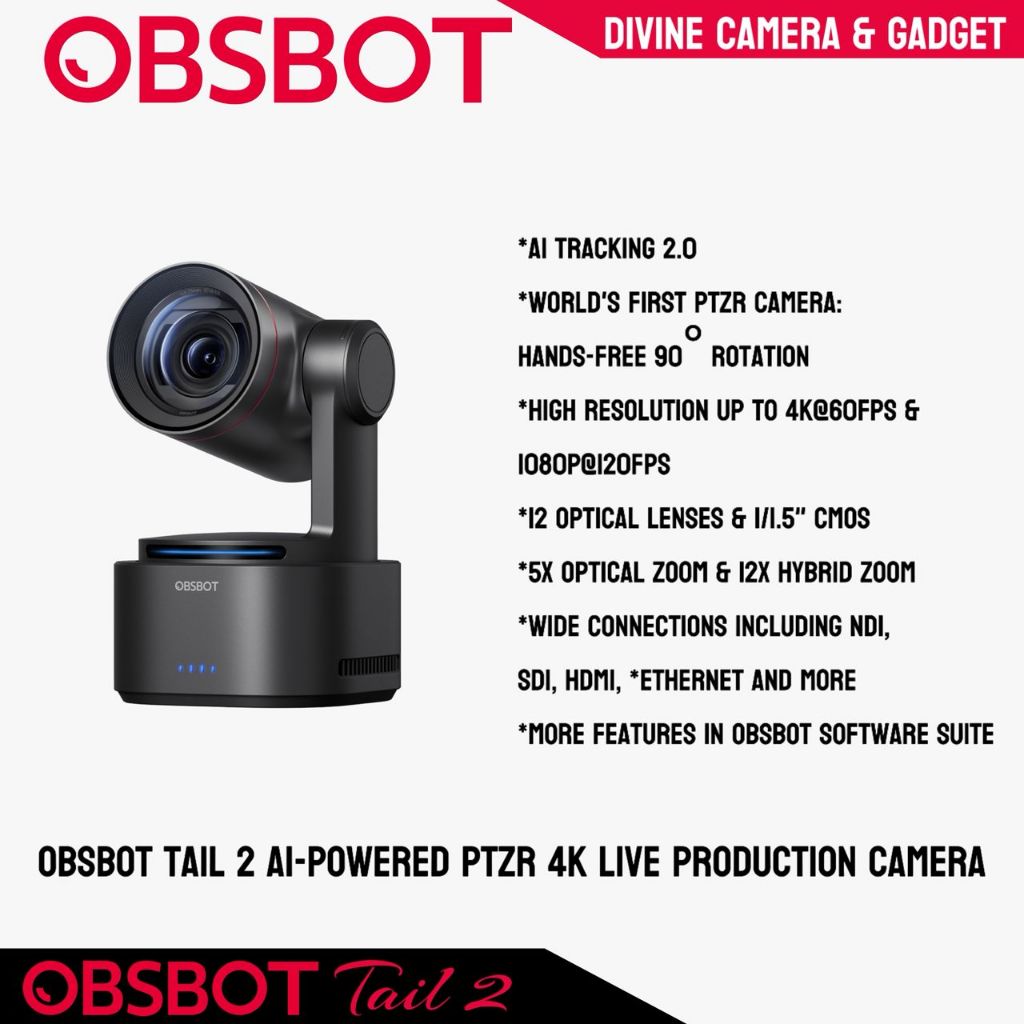 OBSBOT Tail 2 AI-Powered PTZR 4K Live Production Camera with NDI ...