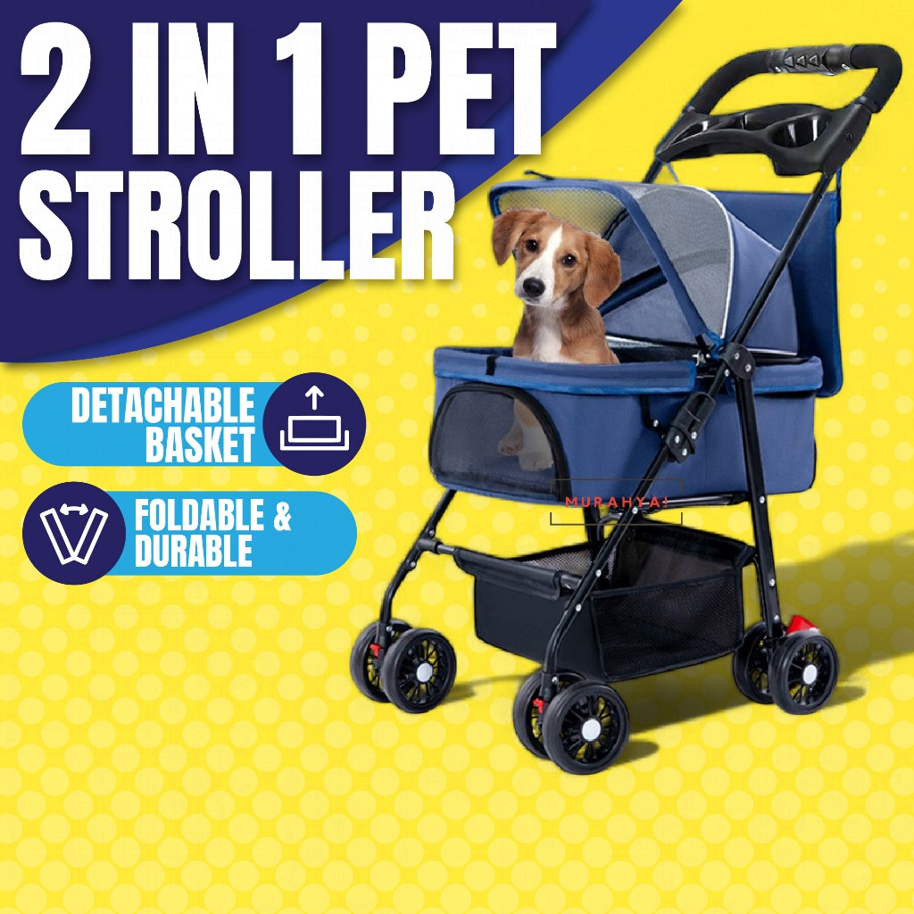 Pet stroller trolley Troli kucing foldable cat dog puppy strollers ...