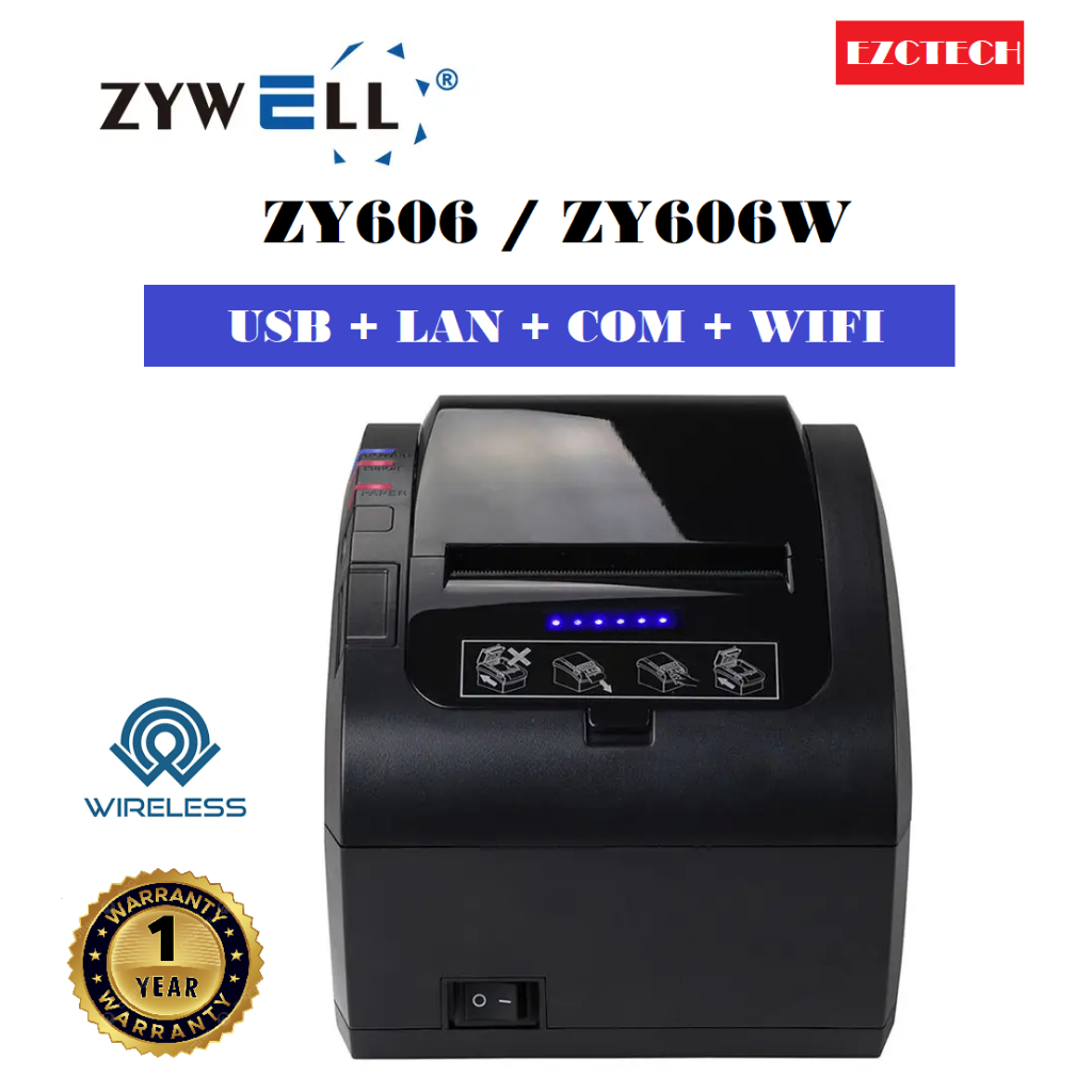 Zywell ZY606 Thermal Receipt Printer 80mm POS Printer Usb+Lan+Com+Wifi ...