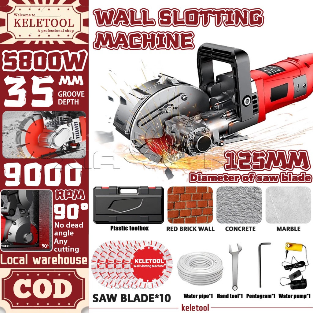 Electric Wall Groove Cutting Machine Chaser Concrete Cutter 5800W Turbo ...