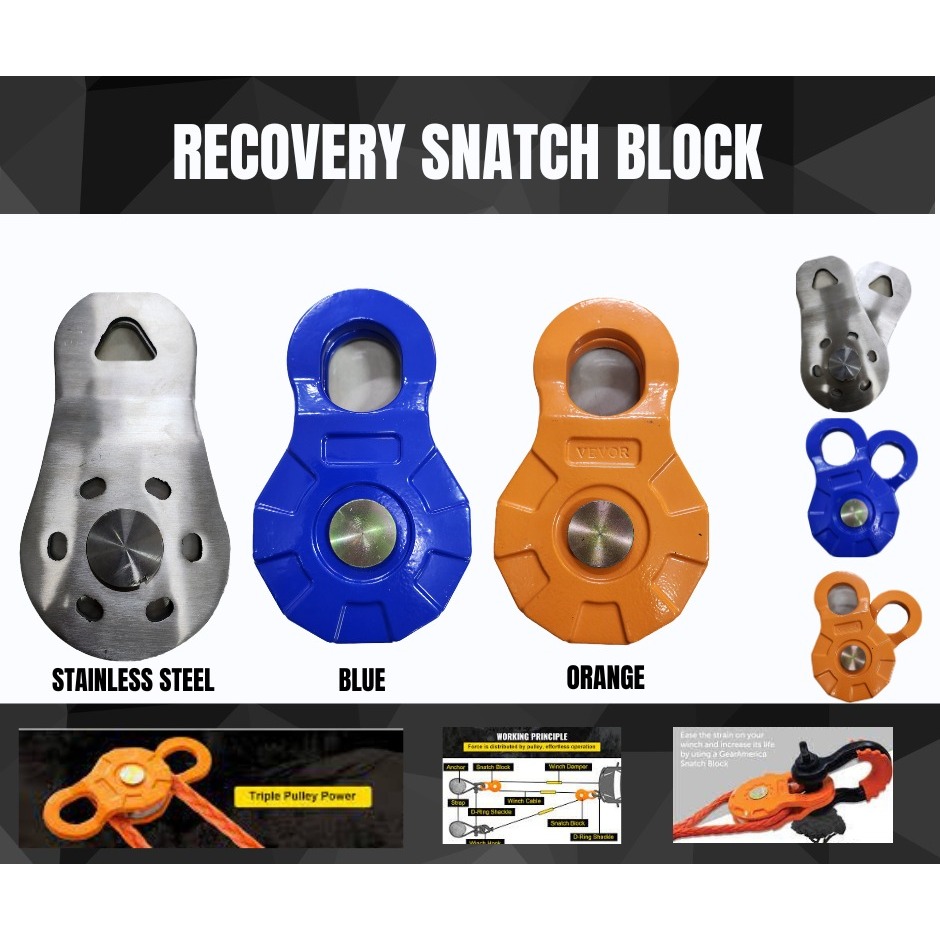 RECOVERY SNATCH BLOCK 10T Pulley Soft Shackle Tow Winch Rope Off Road ...