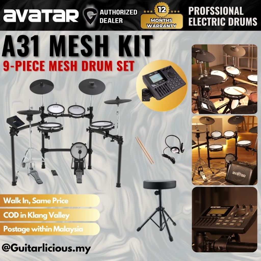 Avatar A31 Professional 9-Piece Mesh Kit Electric Drum Set (5PC Drum ...