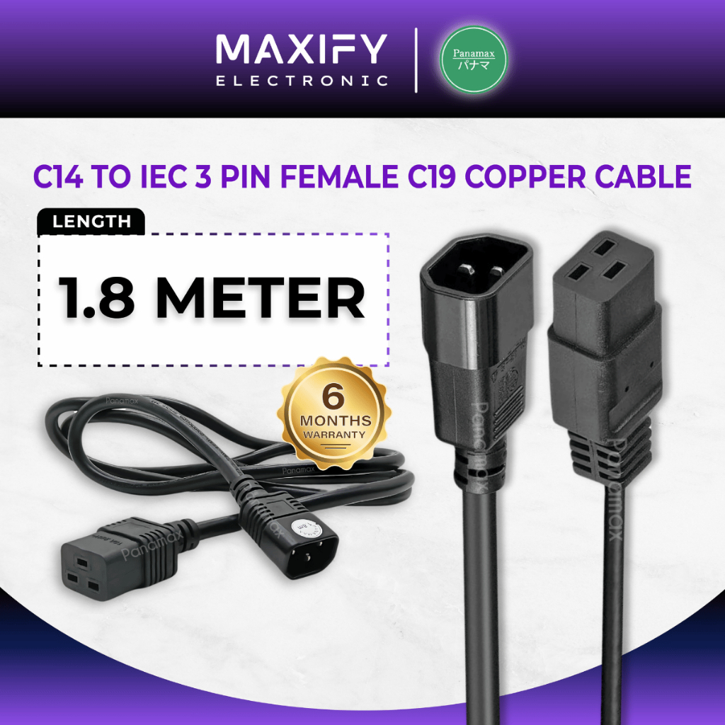 Panamax 1.8 METER C14 To IEC 3 Pin Female C19 Copper Cable PDU UPS Data ...