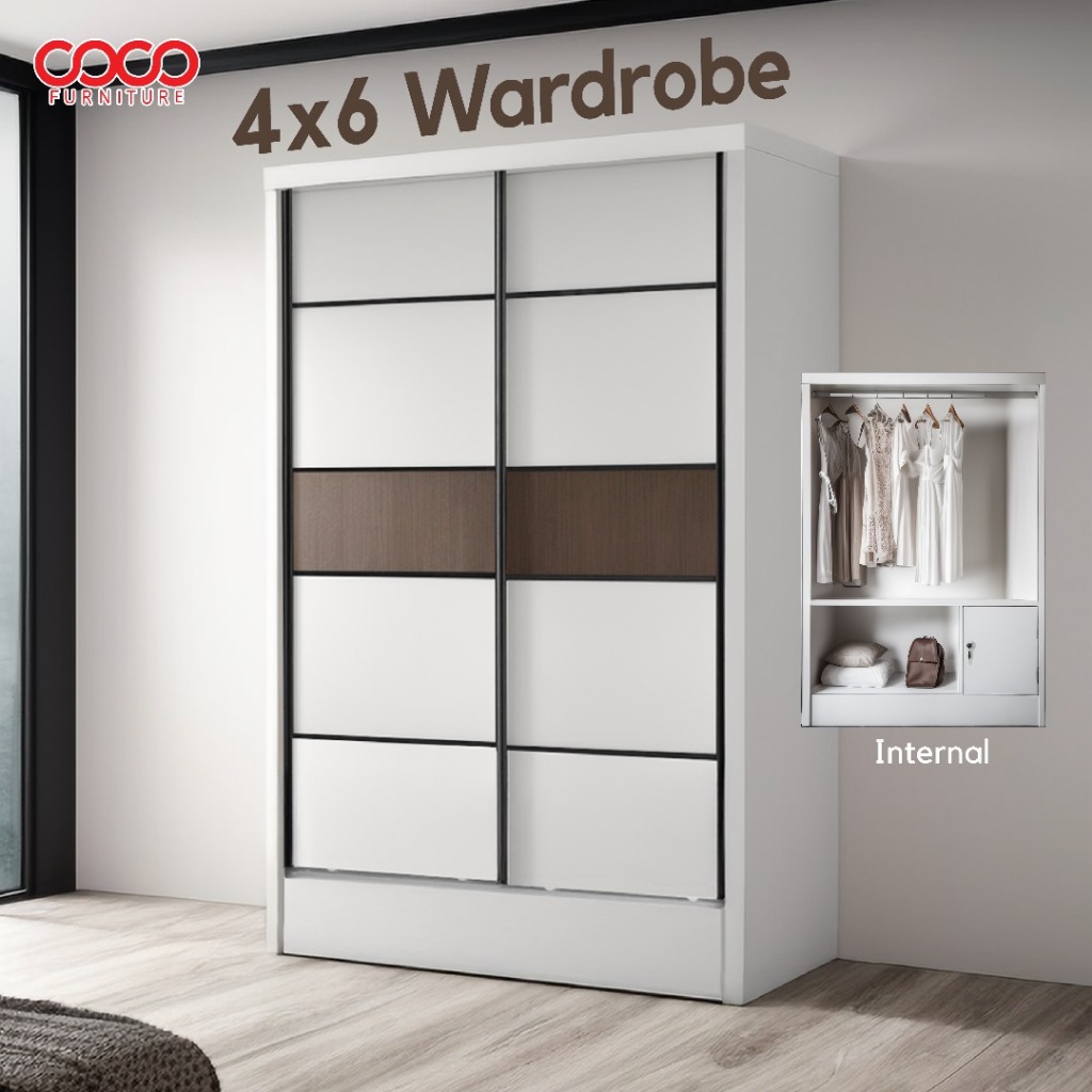 Free install COCO 4Ftx6Ft Sliding Door Wardrobe/4 Kaki Almari Baju ...