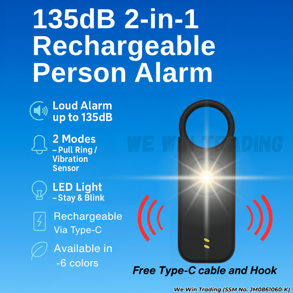 Self defense and Vibration Sensor 2-in-1 Rechargeable Alarm LED ...