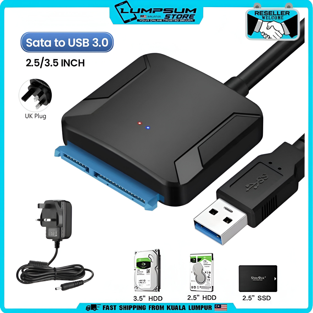 USB 3.0 to SATA Adapter Cable with UK Plug / 22 pin Hard Drive ...