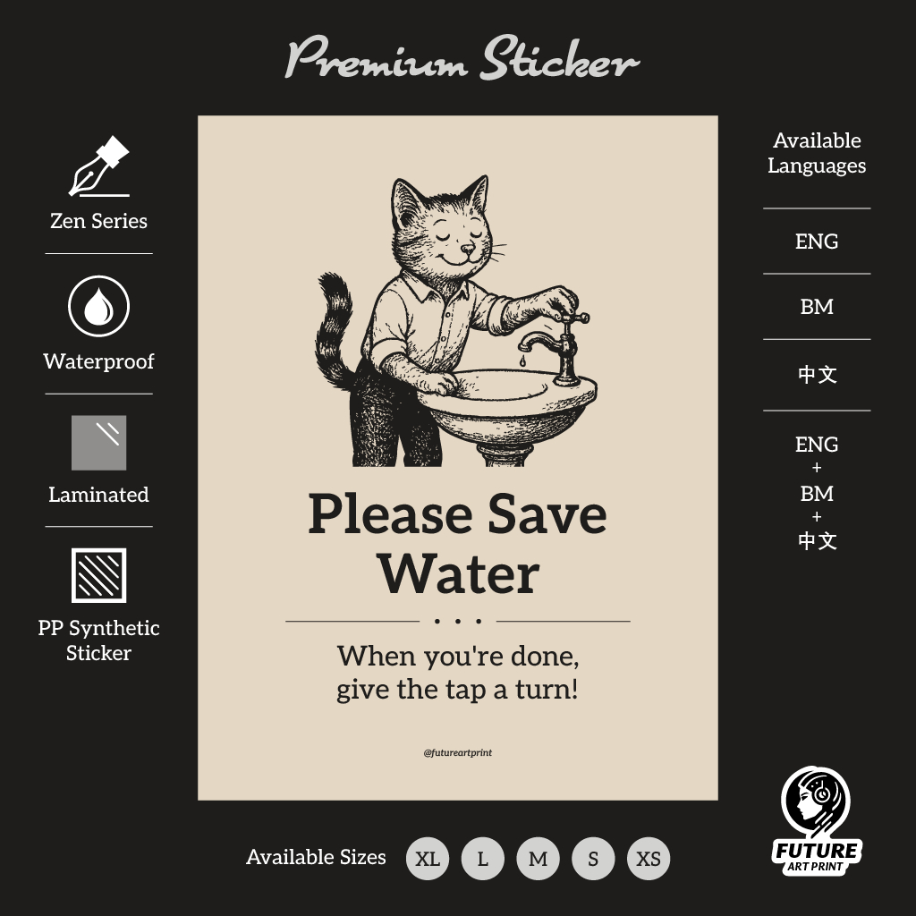 Please Save Water. Tolong Jimat Air. 请节约用水. Sticker Sign Signage. Tutup ...