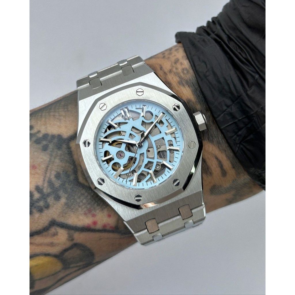 【Custom Seiko Mod 39mm Baby Blue Skeleton Silver AP】 Custom Seiko Mod ...