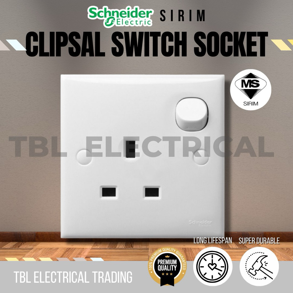 🔥SIRIM🔥Schneider S-Classic Clipsal Switch Socket 3 Pin 13A White SIRIM ...