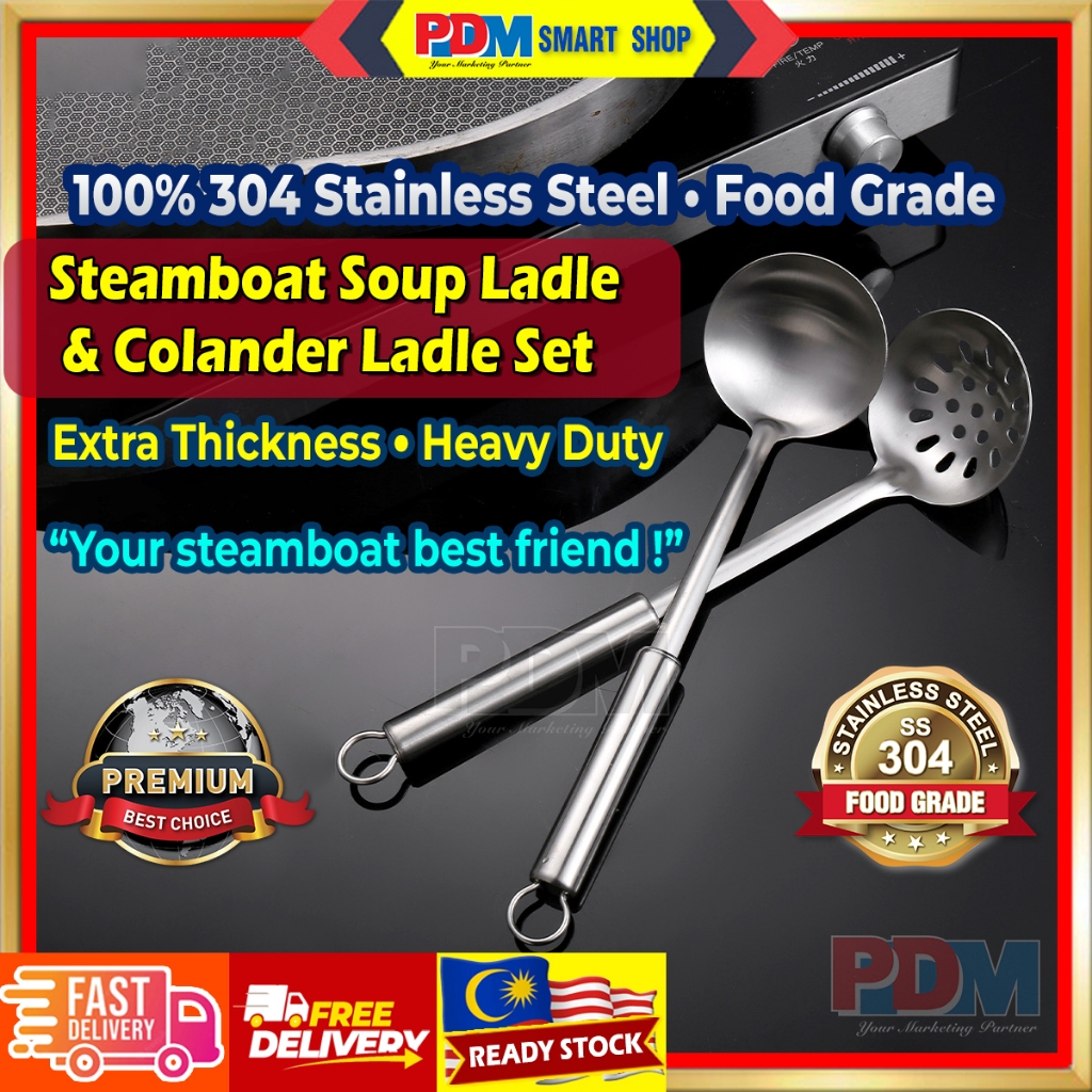 PDM Premium 304 Stainless Steel Heavy Duty Steamboat Ladle and Colander ...