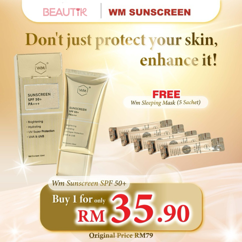 Wm Sunscreen SPF 50+ PA+++50ML Free 5 sachets sleeping mask | Shopee ...
