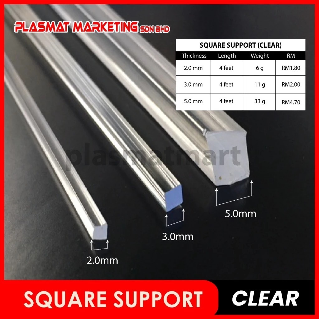 CLEAR ACRYLIC SQUARE SUPPORT STICK. 2MM 40pcs | Shopee Malaysia