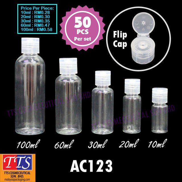[50pcs/set] 10ml 20ml 30ml 60ml 100ml Clear Plastic Bottle Flip Cap ...