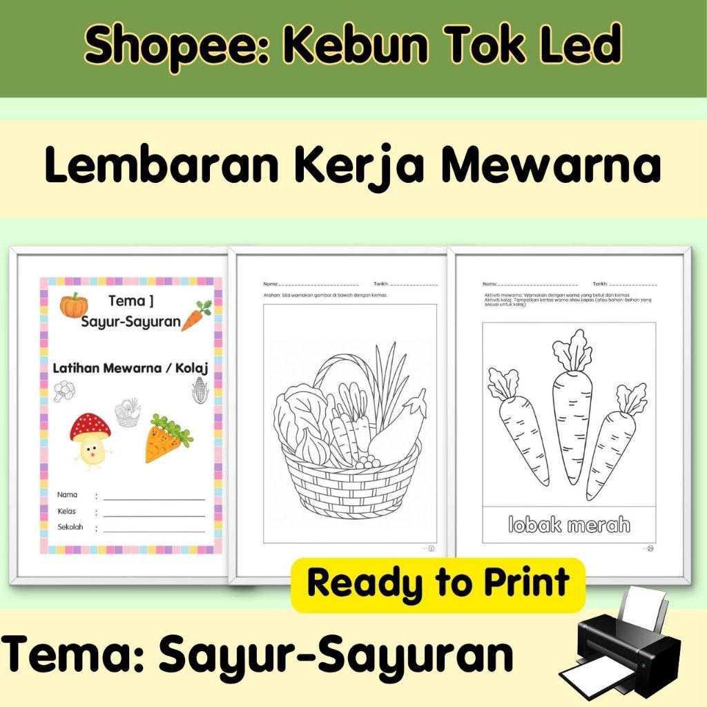 [PDF Digital] Lembaran Kerja / Worksheet Mewarna Sayur-Sayuran (BM ...