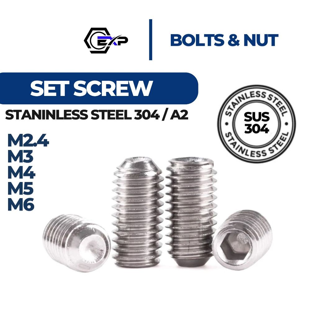 Exp (1 PCS) Set Screw Grub Screw 304 Stainless Steel DIN916 Skru Flat ...
