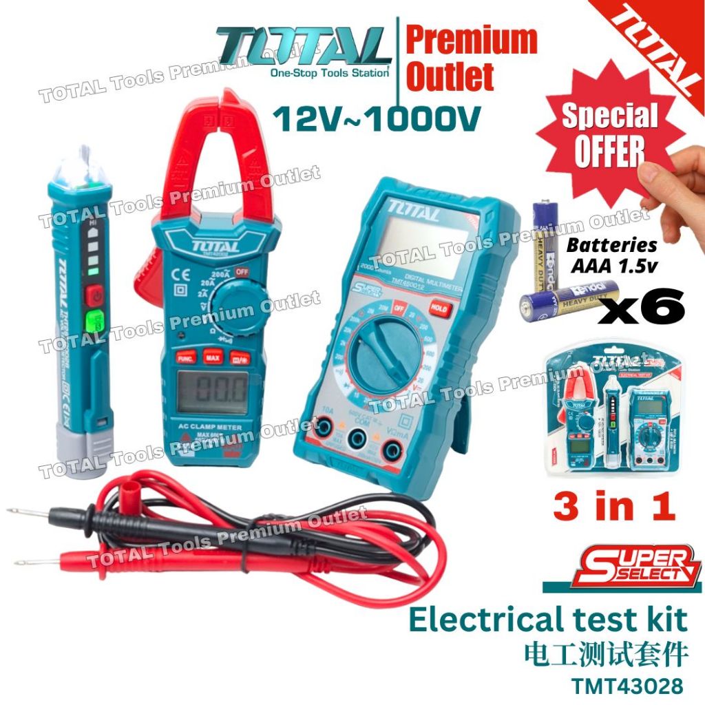 TOTAL Tools 3 in 1 Electrical test kit / Digital Multimeter / Digital ...