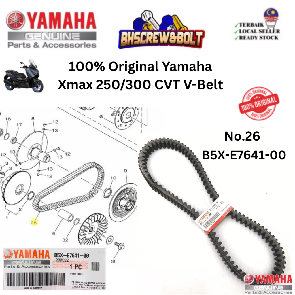 100% Original Yamaha Xmax 250/300 CVT V-Belt Yamaha Genuine Parts Xmax ...