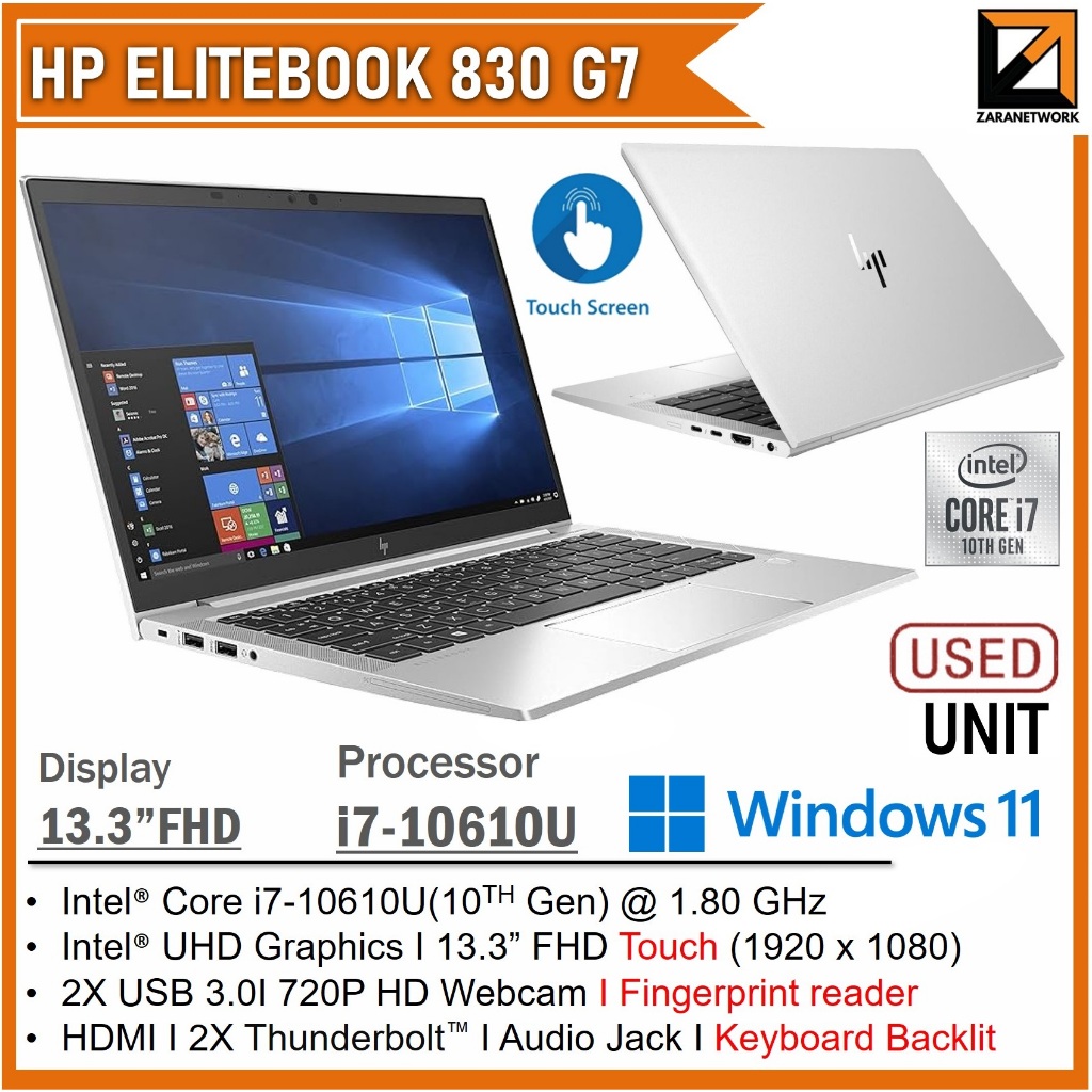 HP ELITEBOOK 830 G7 CORE i7-10th GEN (1 YEAR WARRANTY T&C ) TOUCH 13.3 ...