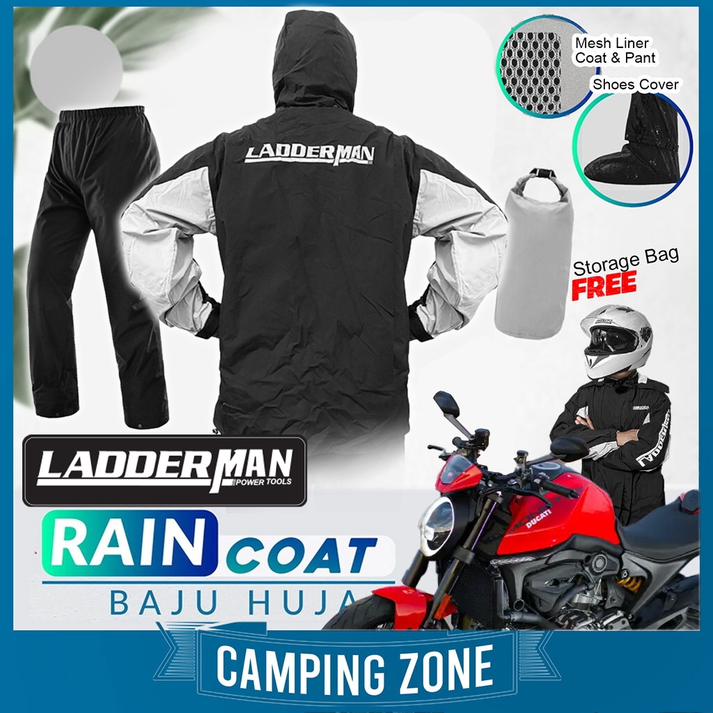LDM Grey Rain Coat Baju Hujan Motor Perempuan Lelaki Waterproof Jacket ...
