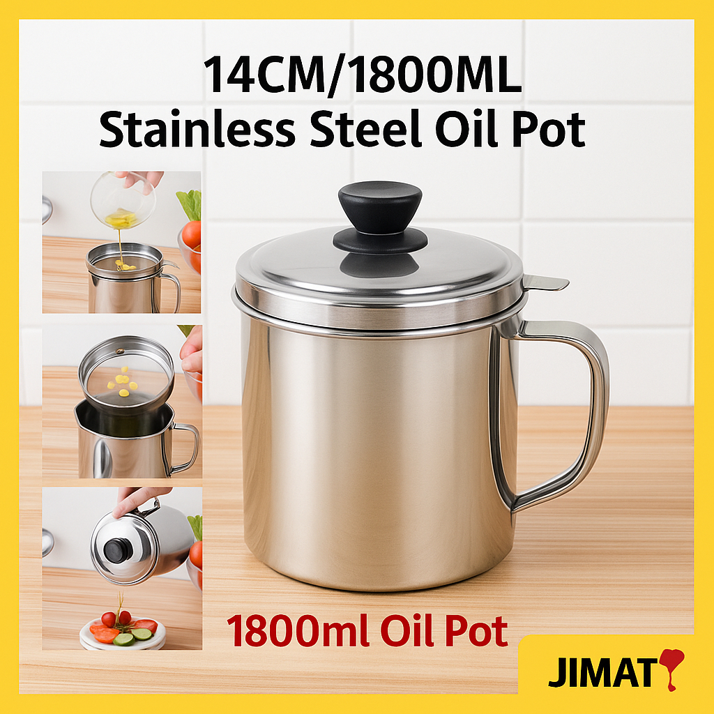 14cm/1800ml Stainless Steel Oil Pot | Oil Reuse Pot With Mesh Strainer ...