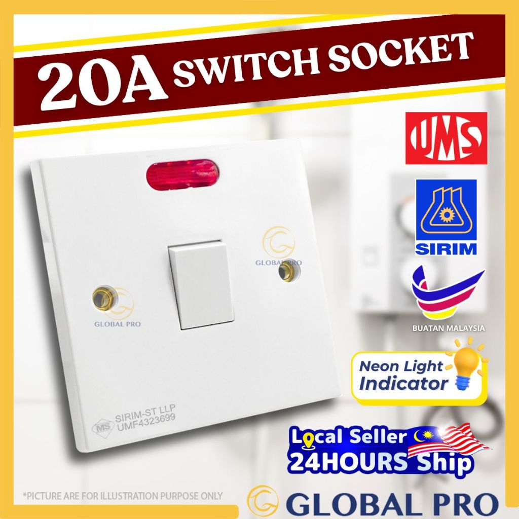 [SIRIM] UMS 20A Water Heater Plug Socket with Neon Light Suis Pemanas ...