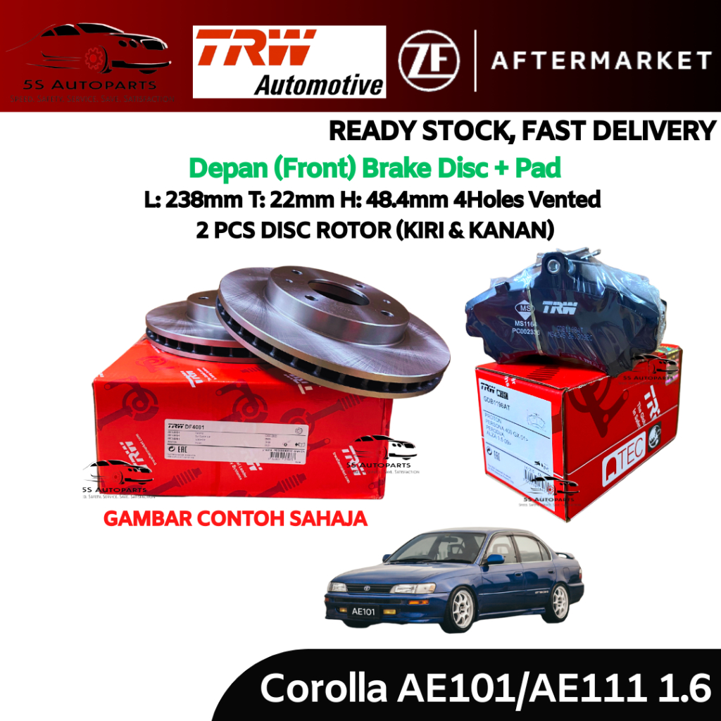 TRW Toyota Corolla AE101 / AE111 (Front/Depan) Disc Rotor - 238MM (2 ...