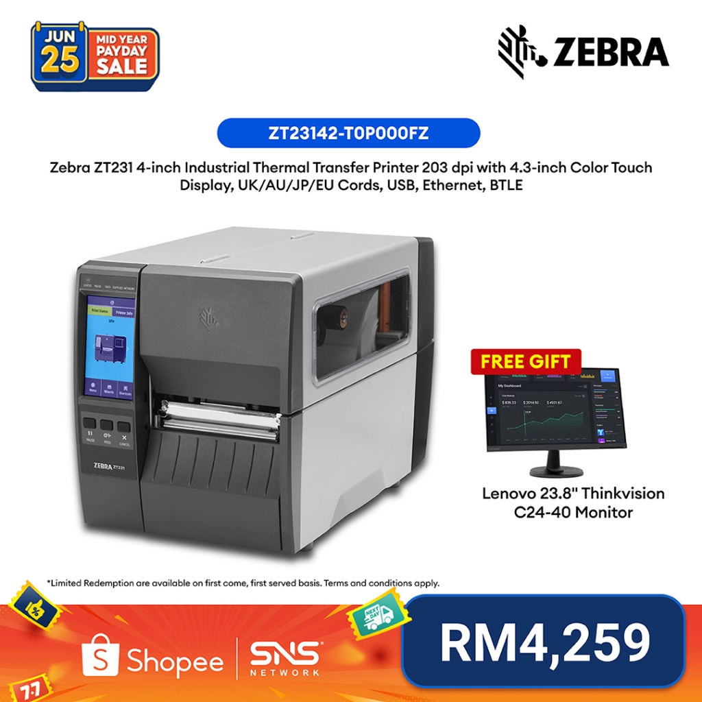 ZEBRA ZT231 4-inch Industrial Thermal Transfer Printer (ZT23142 ...