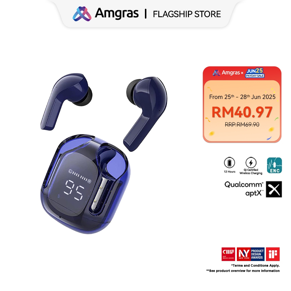 Amgras Future IV Pro Sports Wireless Earphone Transparent Low latency ...