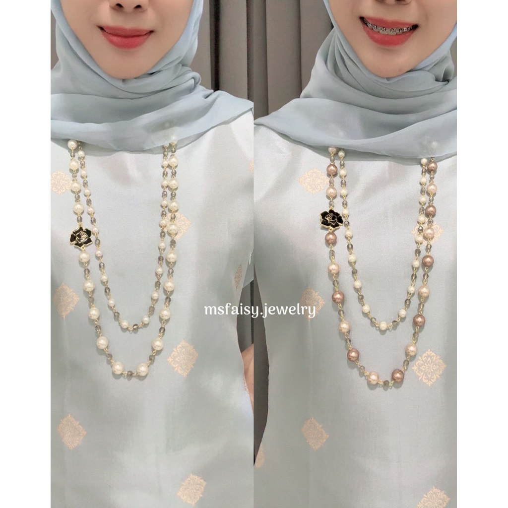(NCK37) 🇲🇾Readystock🇲🇾msfaisy.jewelry Long Necklace Pearl Rose Rantai ...