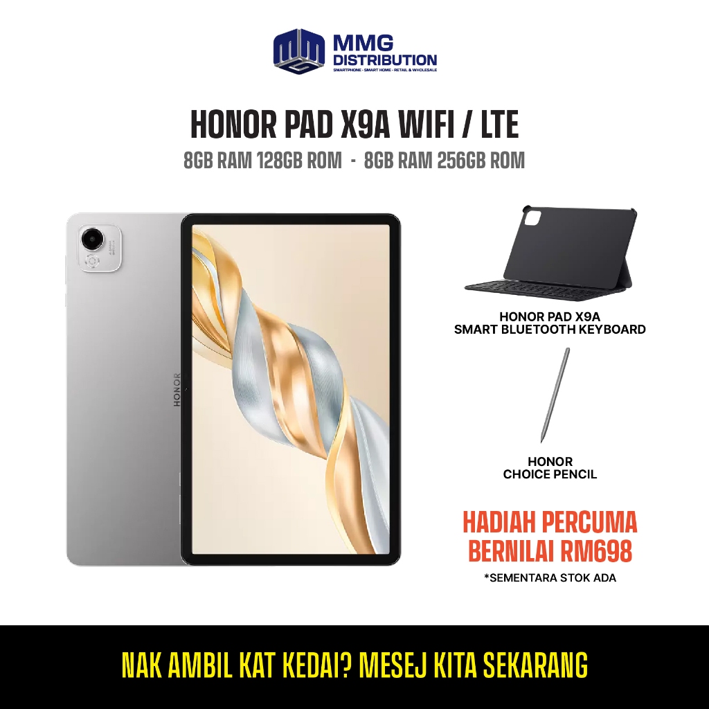 HONOR Pad X9a LTE / Wifi (8+256GB / 8+128GB) - STOK SEDIA ADA, 1 Tahun ...