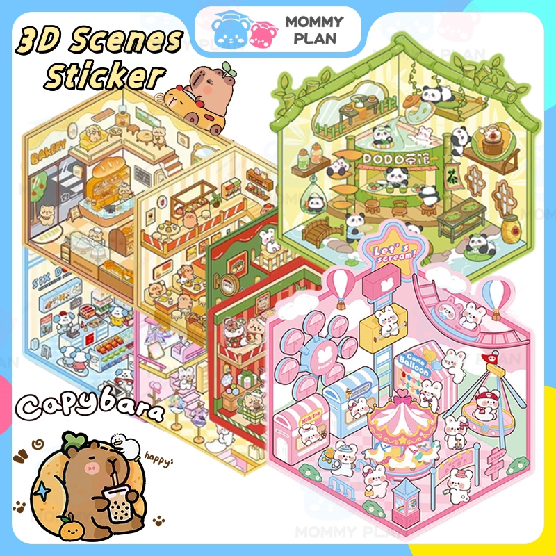 3D Miniature Scenes Sticker DIY Cute Cartoon Visual 3D Cabin Scene ...