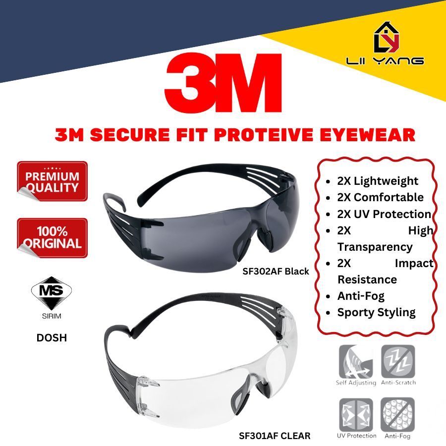 [Original] 3M SecureFit Safety Glasses Safety Goggles Protective ...