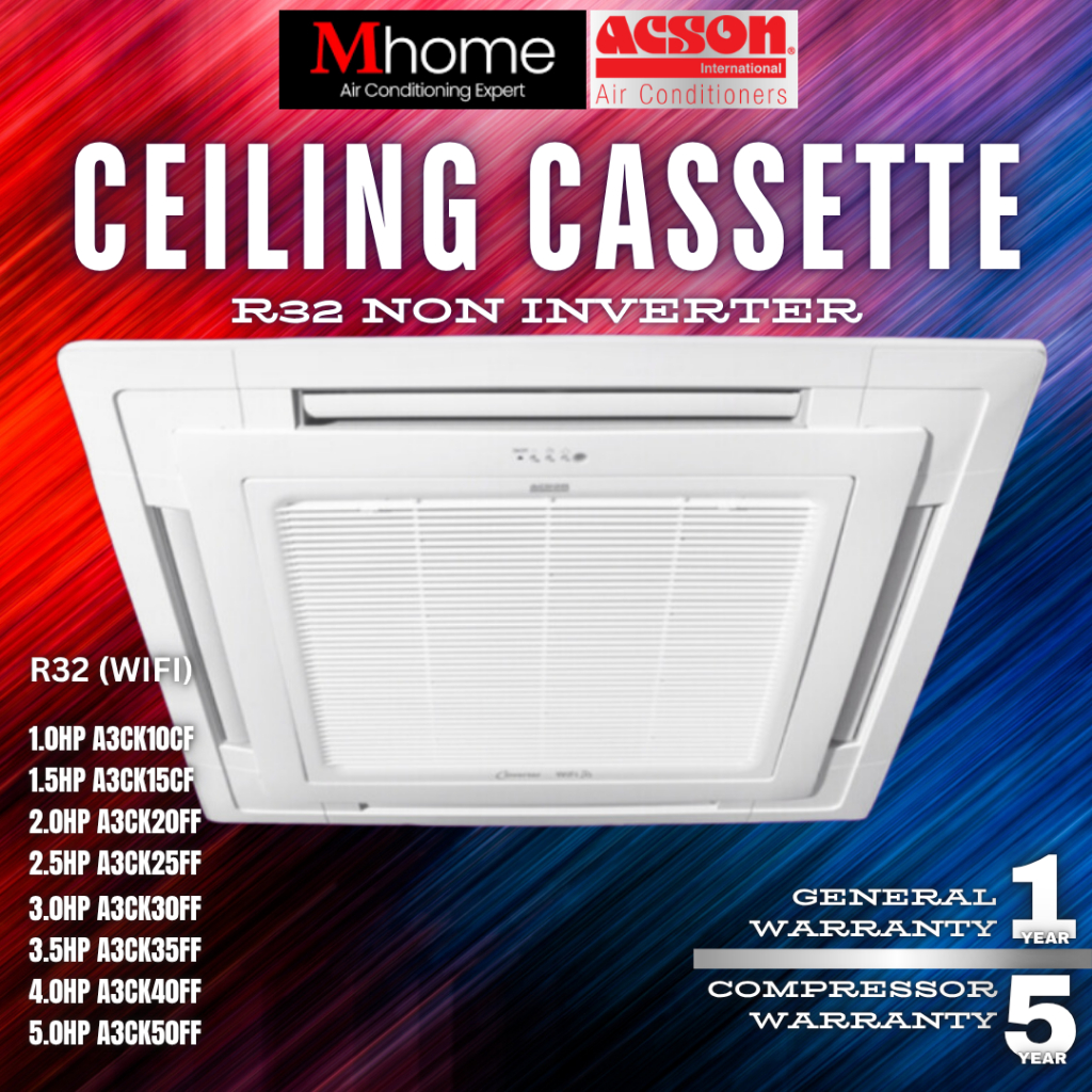 Acson MyEco R32/R410A Non Inverter Kaset Syiling-Ceiling Cassette A3CK-CF/A3CK-FF/A5CK35F ...