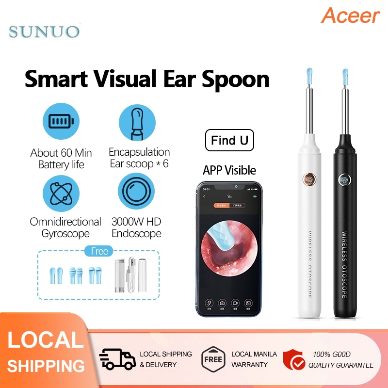 SUNUO Smart Visual Earpick Set With Camera APP HD Otoscope Earwax ...
