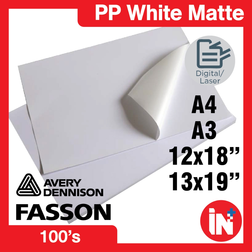 FASSON PP White Matt Synthetic 100's A3 12x18 13x19 Label Avery Self ...