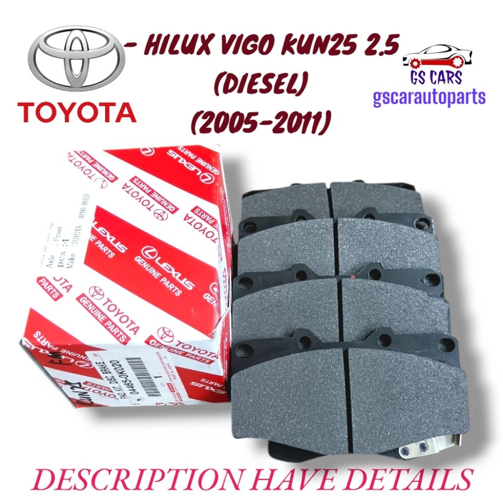 Toyota hilux front disc brake pads vigo kun25/fortuner 2.5 2.7 vvti ...