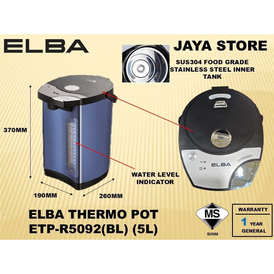 (2025 New) Elba Thermo Pot With Auto Reboil Function (5.0L) ETP-R5092 ...