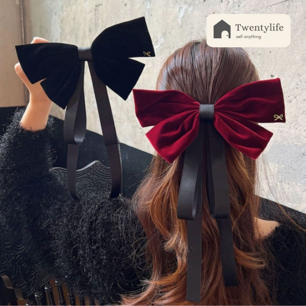 Twentylife Big Hair Clip Hair Bow Big Red Ribbon Elegant Velvet Ribbon ...