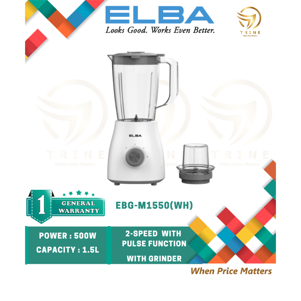 ELBA BLENDER WITH GRINDER / 2 SPEED WITH PULSE FUNCTION - EBG-M1550(WH ...