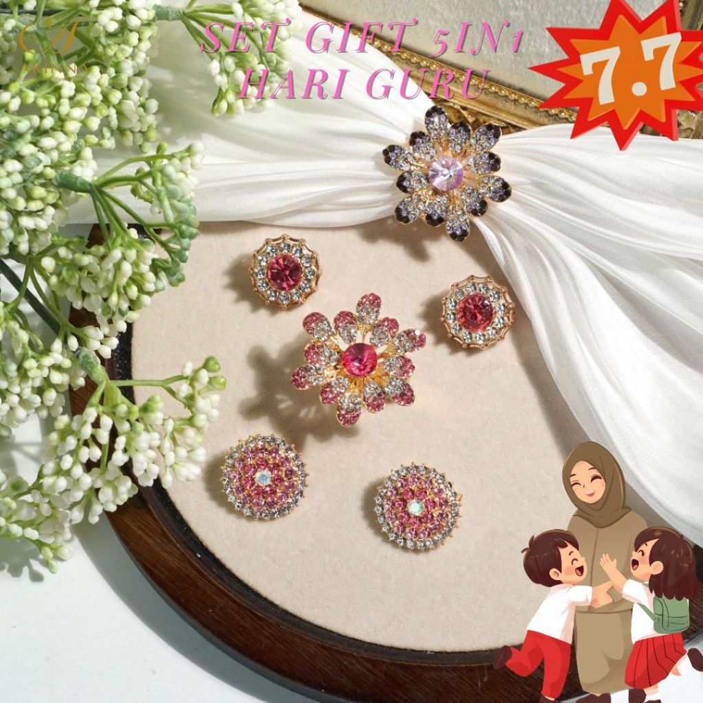 ARINNA 5in1 Cincin Kerongsang Tudung Set Gift Box Hari Guru Brooch Pin ...
