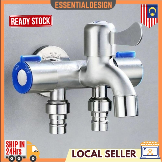SUS 304 3 Way Faucet Water Tap Valve Adapter Basin Stainless Steel ...