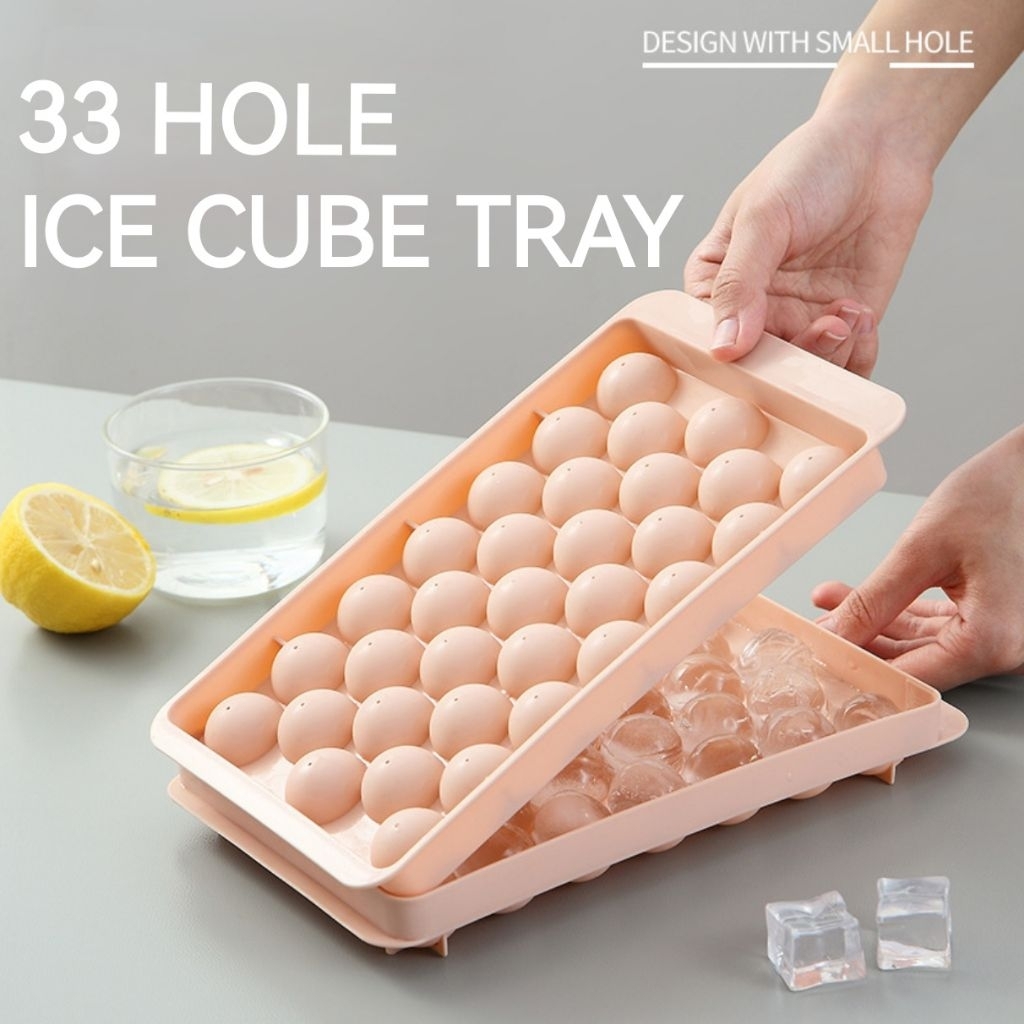 33Grids Round Ice Cube Tray with Cover Ice Maker Tray with Lid Ice Ball ...