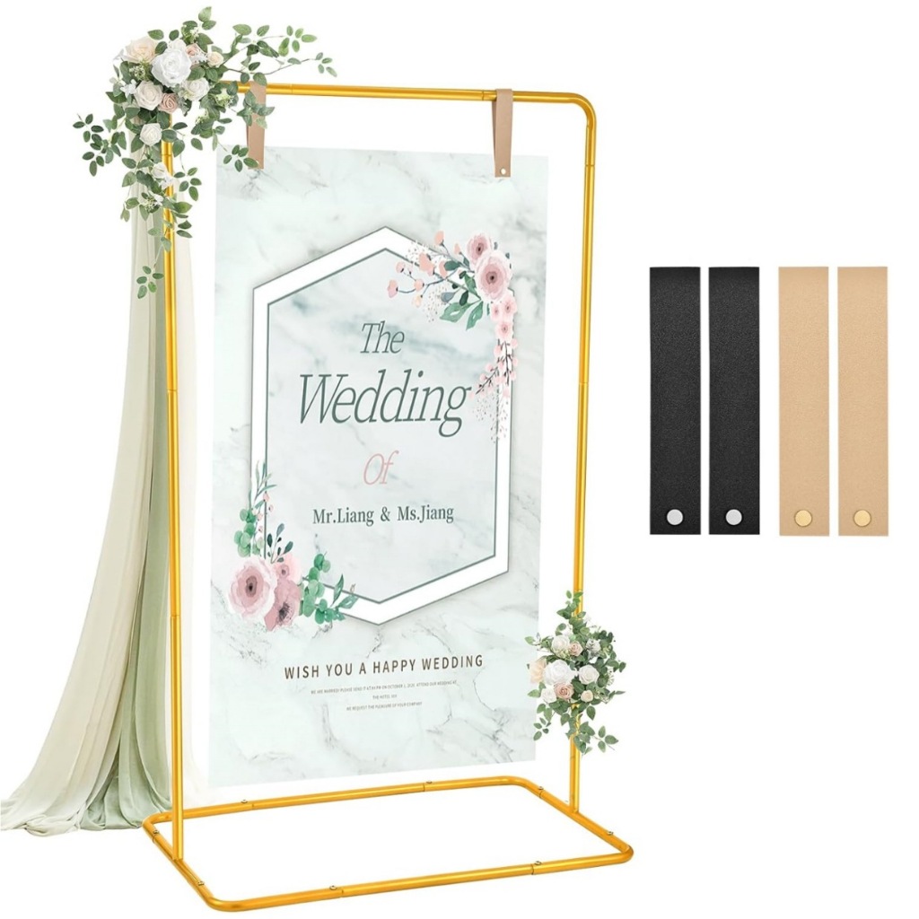 Gold Arch Wedding Welcome Sign Stand Easel Stand for Sign with Leather ...